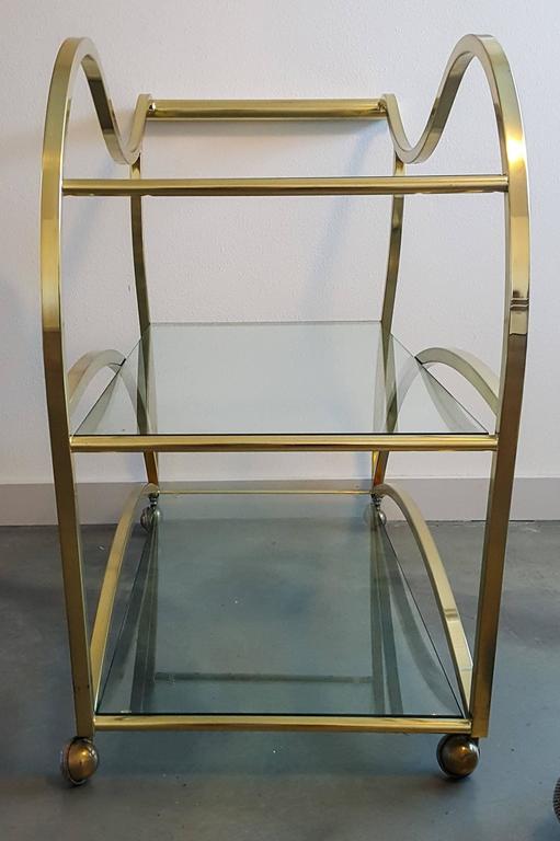 1970s Streamline Brass Bar Cart at 1stDibs