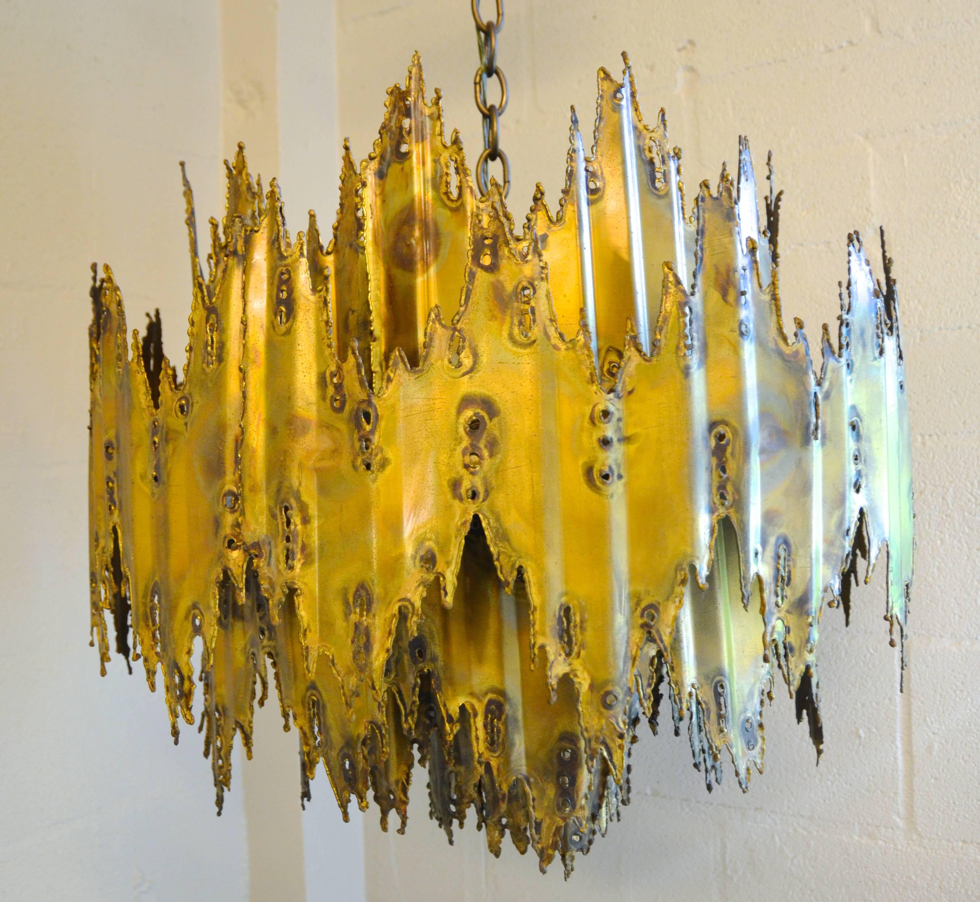 Tom Greene Brass Brutalist Chandelier at 1stDibs