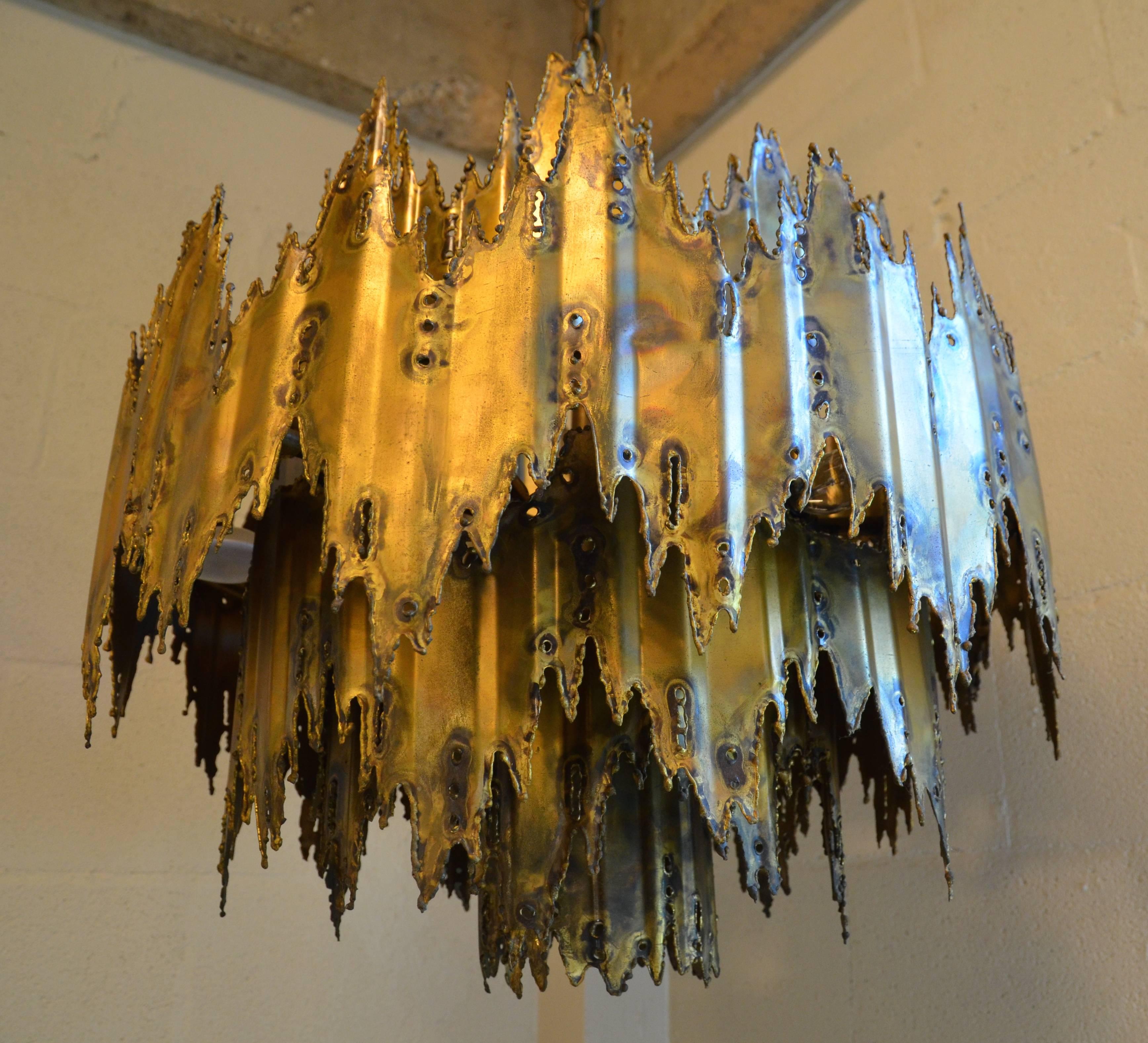 Tom Greene Brass Brutalist Chandelier at 1stDibs