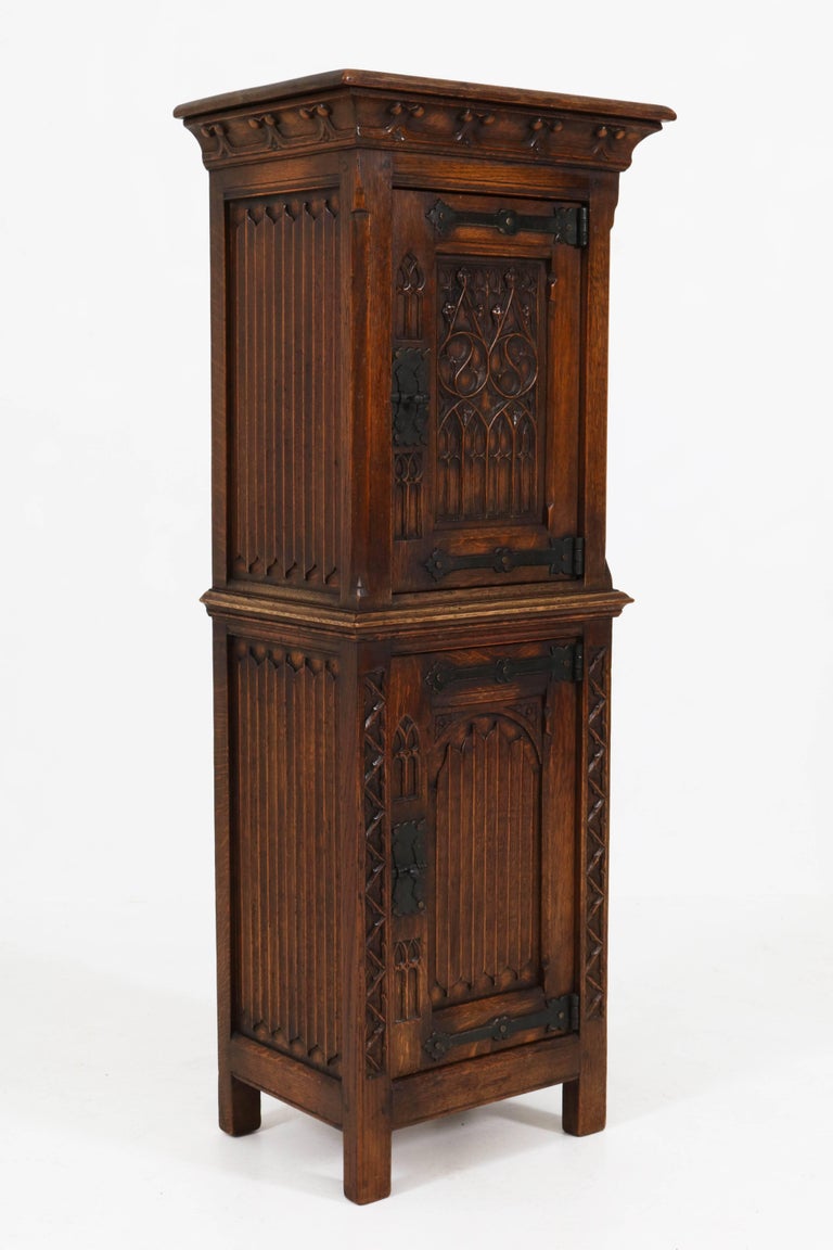 Solid Oak Dutch Gothic Revival Cabinet or Dry Bar, 1940s at 1stDibs