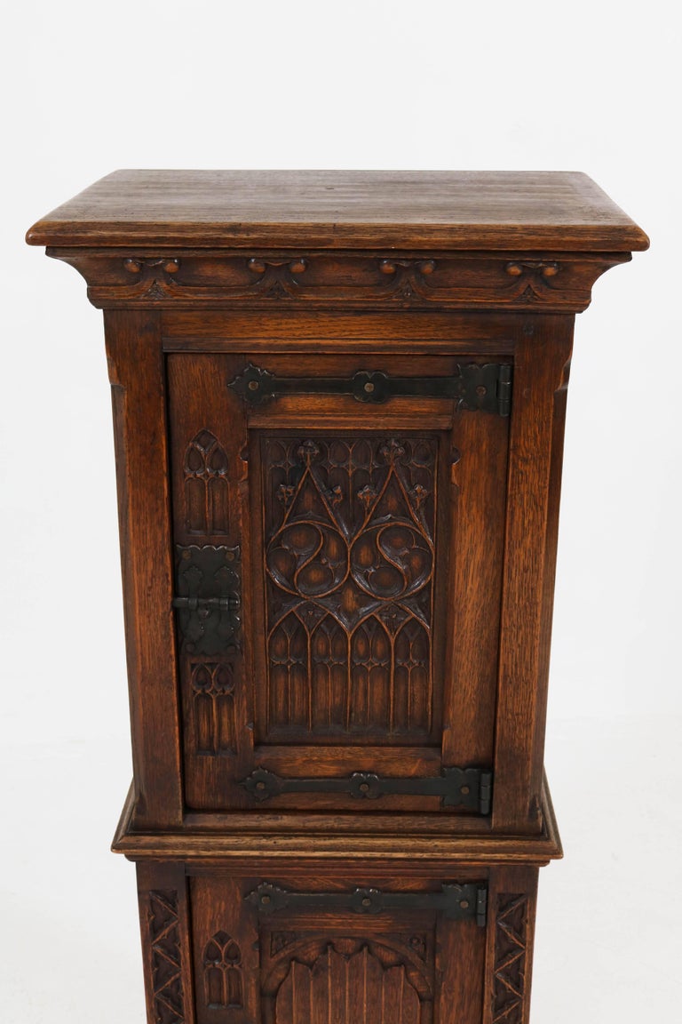 Solid Oak Dutch Gothic Revival Cabinet or Dry Bar, 1940s at 1stDibs