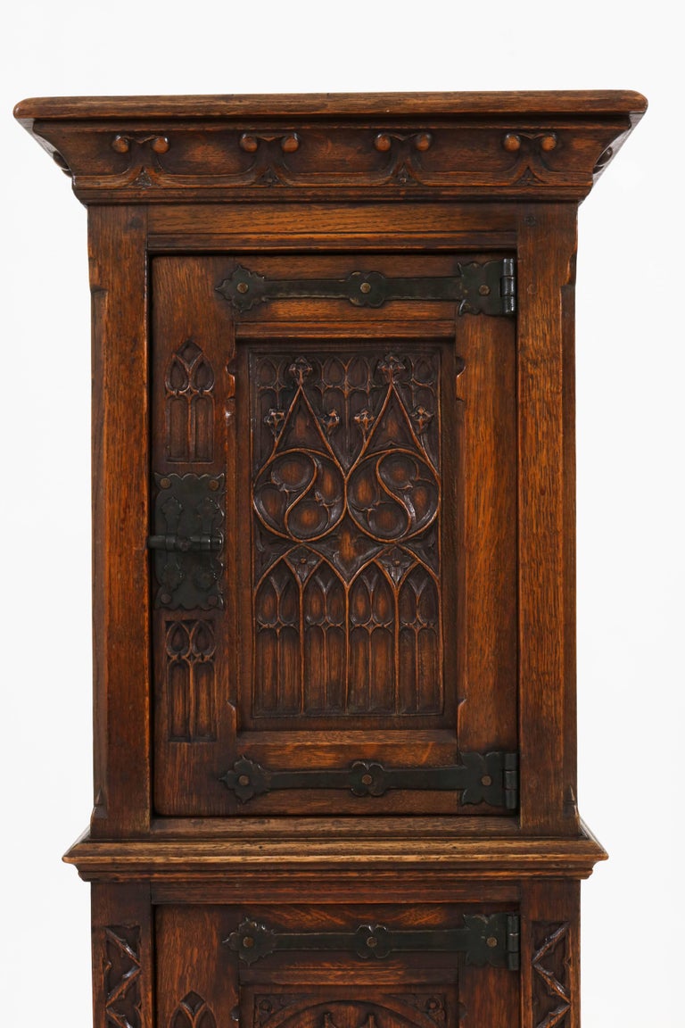 Solid Oak Dutch Gothic Revival Cabinet or Dry Bar, 1940s at 1stDibs