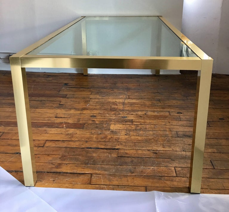 Milo Baughman Style Mid-Century Modern Brass and Glass Parsons Dining ...