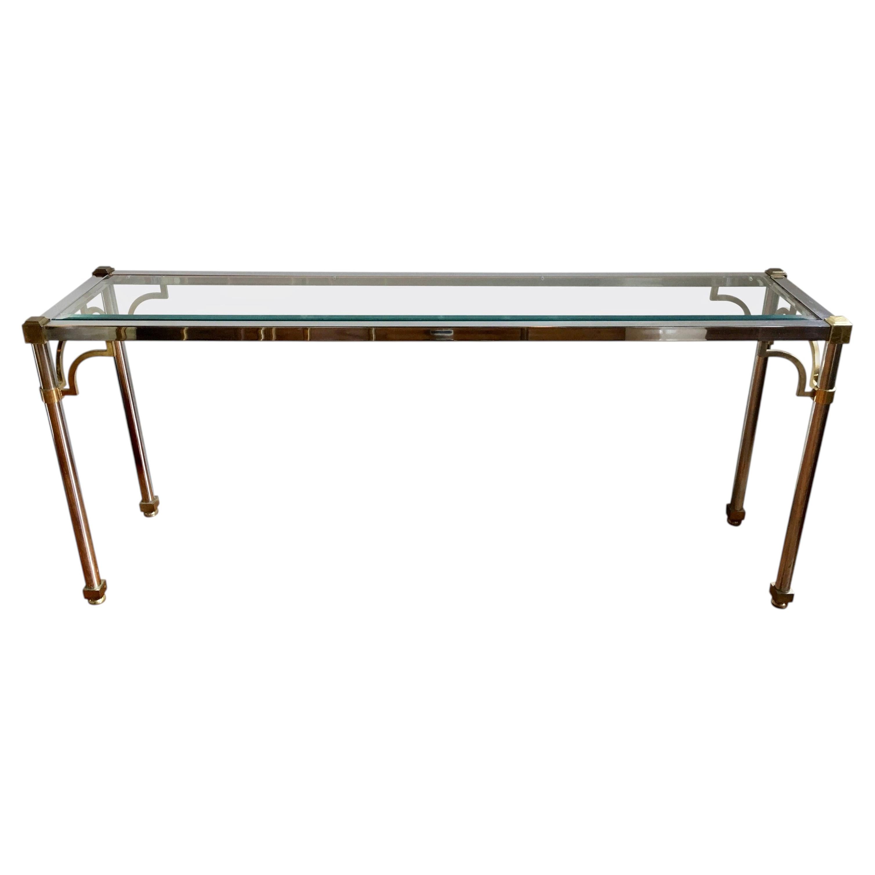 Brass Frame Brown Glass Top Floating Wall Console Table, 1950s, Italy ...