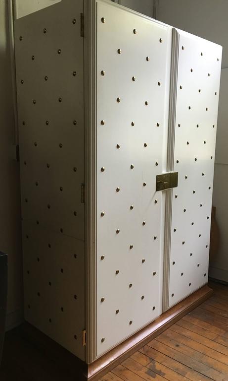 Tommi Parzinger Style Studded Armoire Secret Office Cabinet at 1stDibs