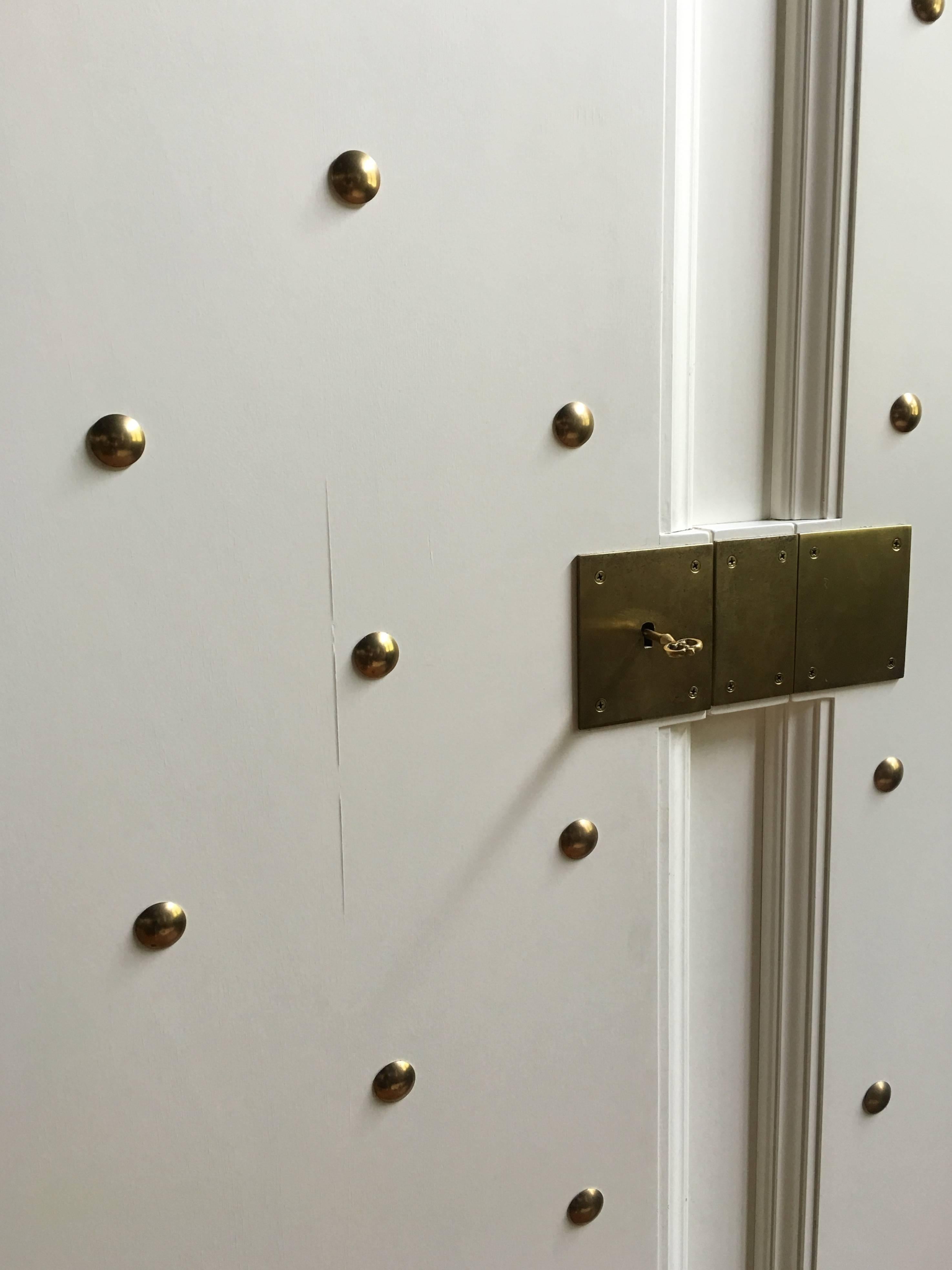 Tommi Parzinger Style Studded Armoire Secret Office Cabinet at 1stDibs