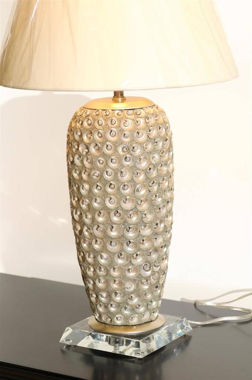 Pair of Modern Large-Scale Shell Lamps with Lucite and Silver Leaf ...
