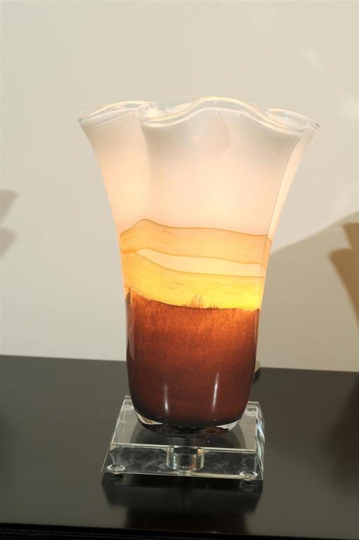 Incredible Pair of Blown Glass Table Torchieres in Cream and Caramel ...