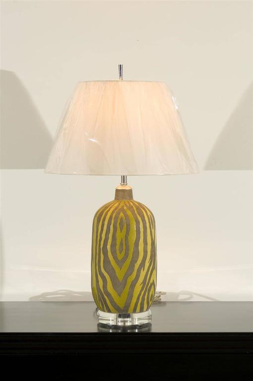 Striking Restored Pair of Vintage Zebra Print Ceramic Lamps in Citrus ...