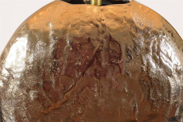 Restored Pair of Vintage Textured Steel and Brass Medallion Lamps For ...