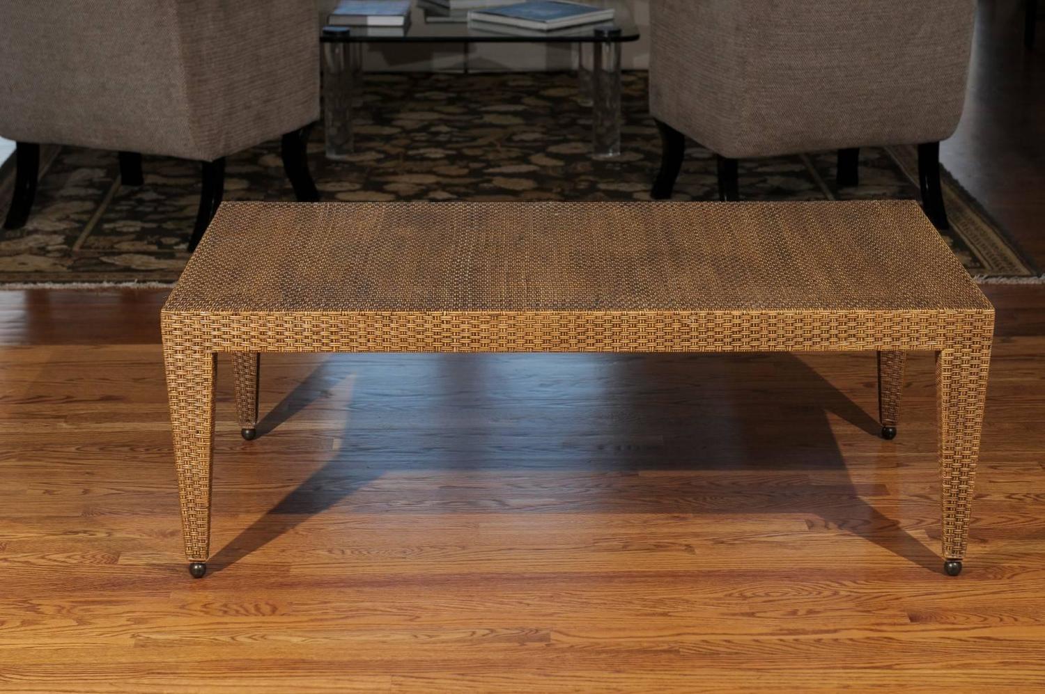 Elegant Restored Vintage Raffia Coffee Table For Sale at 1stdibs