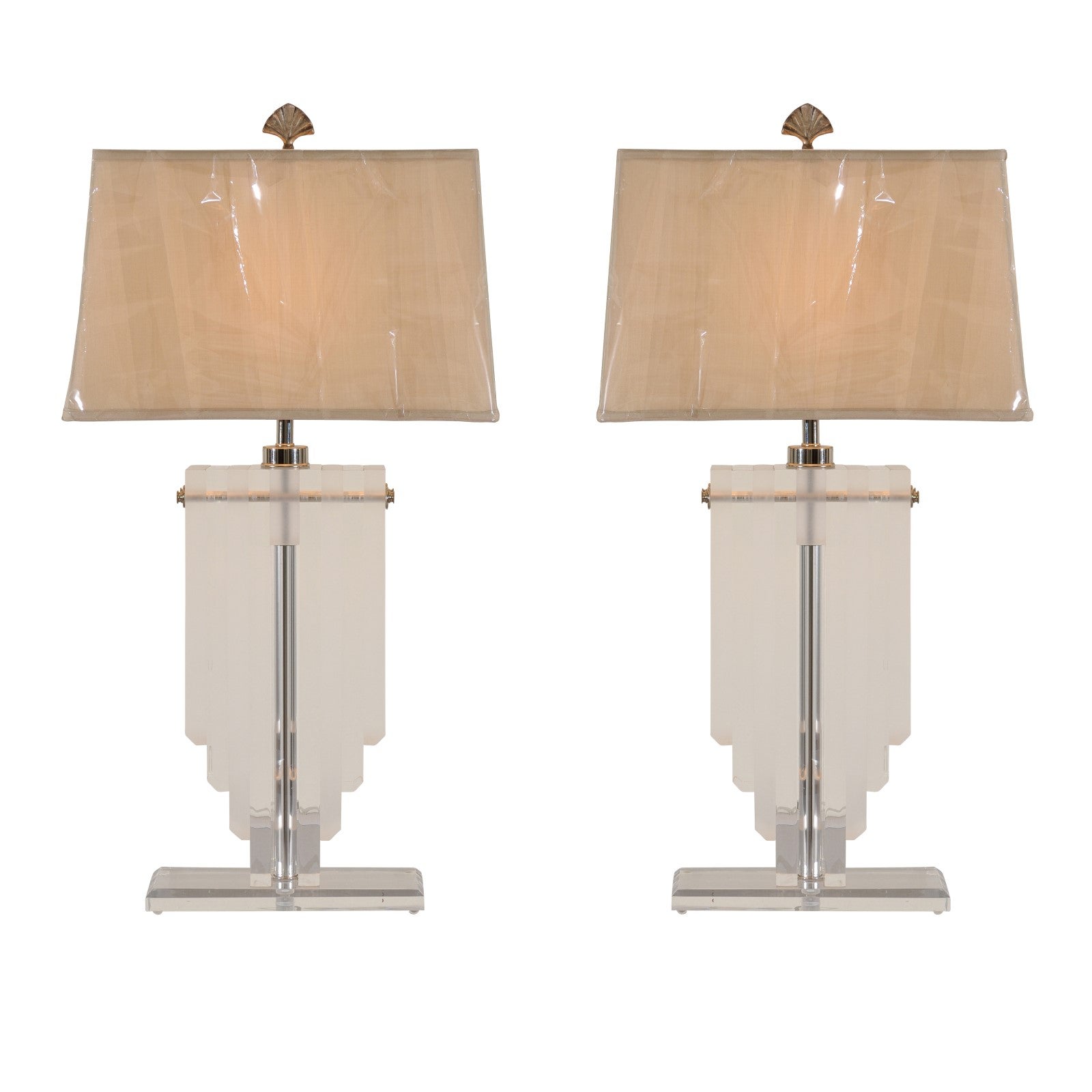 Rare Pair of Opalescent Shell Form Glass and Lucite Lamps at 1stDibs