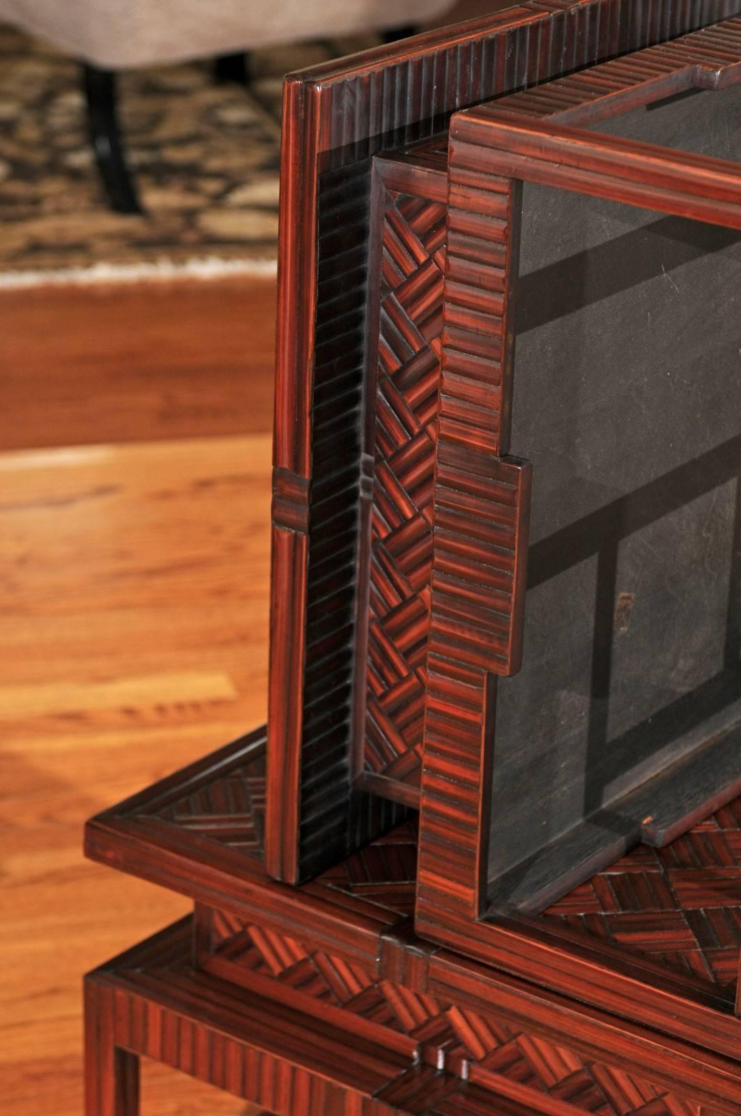 Radiant Pair of Vintage Mahogany and Rattan Herringbone Pagoda Tables ...