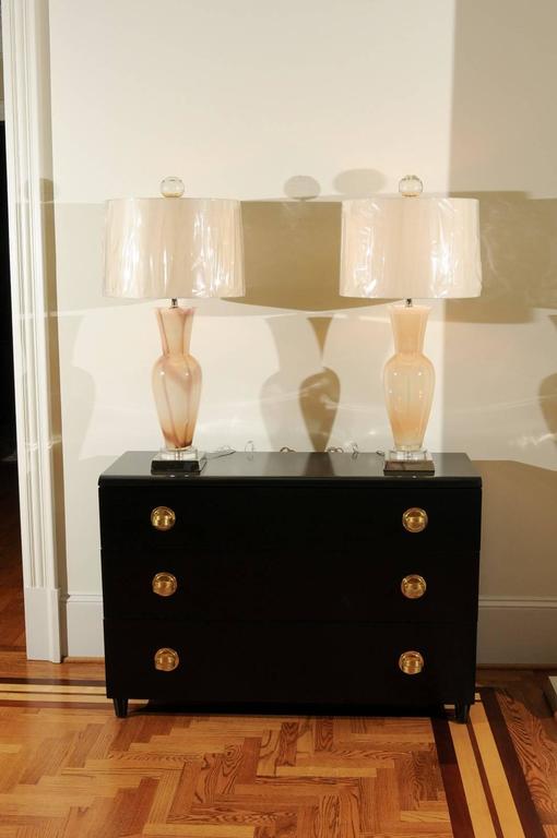 Elegant Restored Pair of Blown Murano Lamps with Custom Orb Finials ...