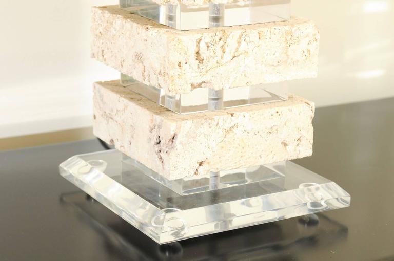 Restored Pair of Vintage Limestone and Lucite Lamps with Blown Glass ...