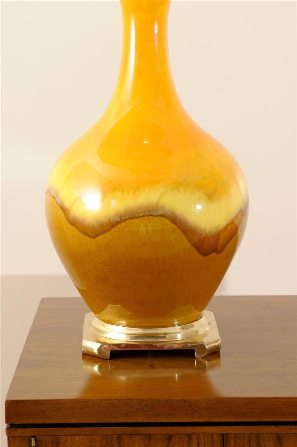 An Exceptional Pair of Yellow Ochre and Caramel Ceramic Lamps at 1stdibs