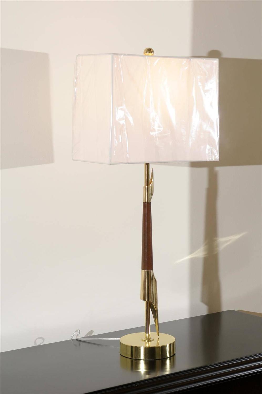 Restored Pair of Elegant Rembrandt Rocket Lamps in Walnut and Brass For ...