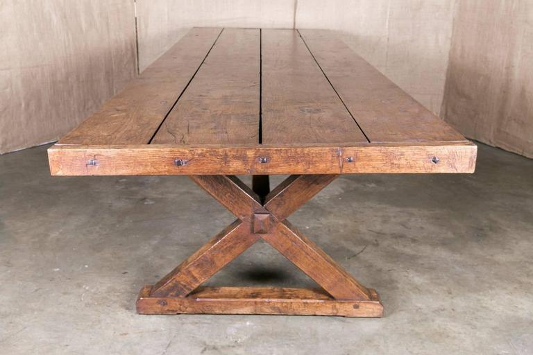 Large Early 19th Century Rustic X-Base Trestle Table at 1stDibs