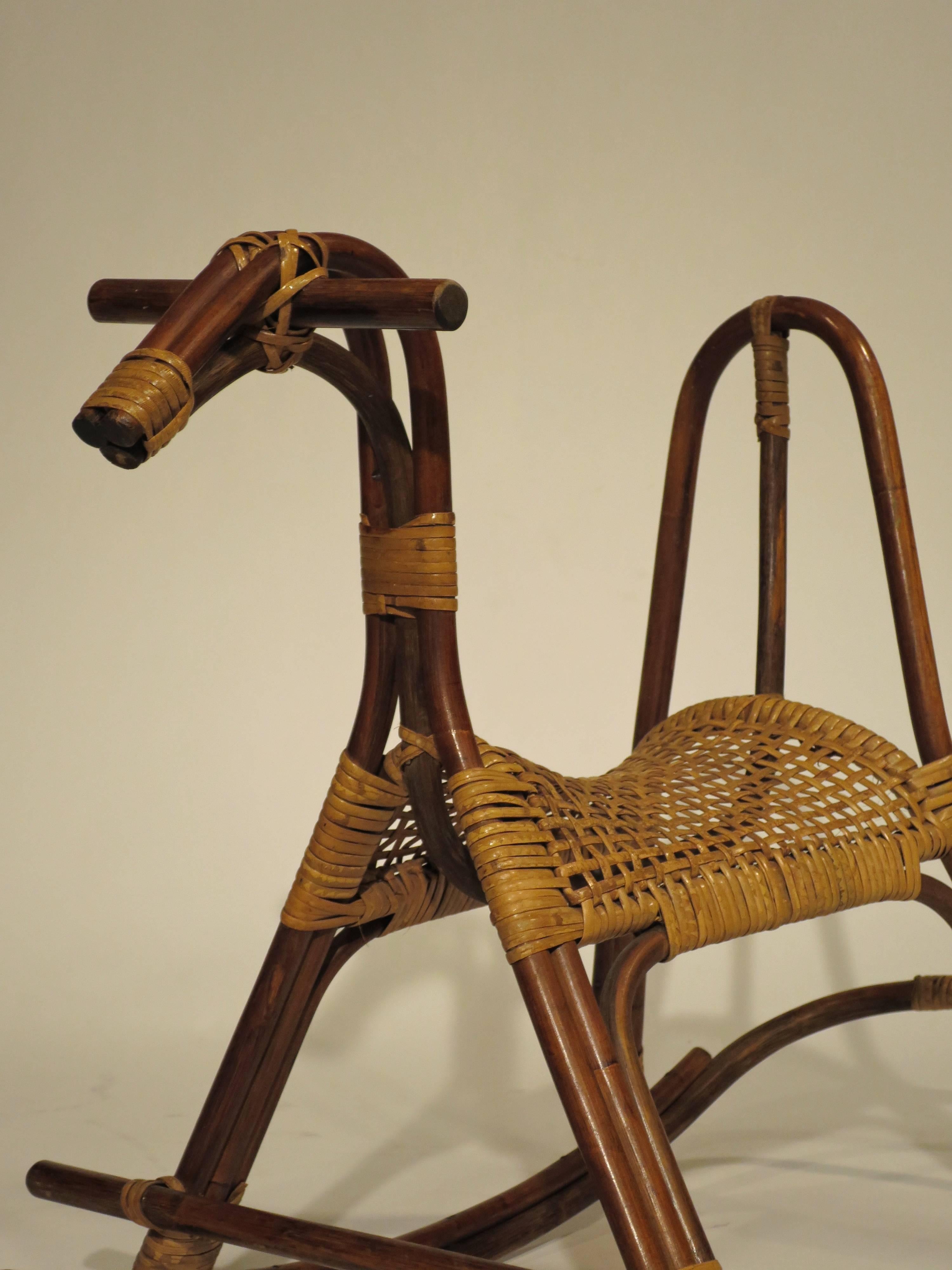 Mid-Century Cane and Rattan Rocking Horse For Sale at 1stDibs | vintage ...