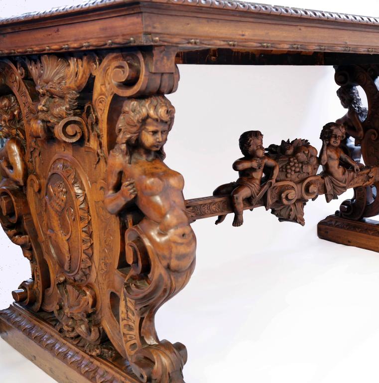 19th Century Italian Renaissance Style Marble-Top Library Table For ...