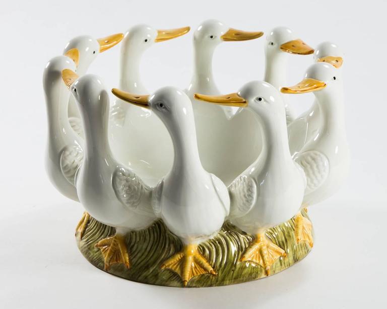 Enameled Fruit Bowl, Goose Dish, Ceramic at 1stDibs