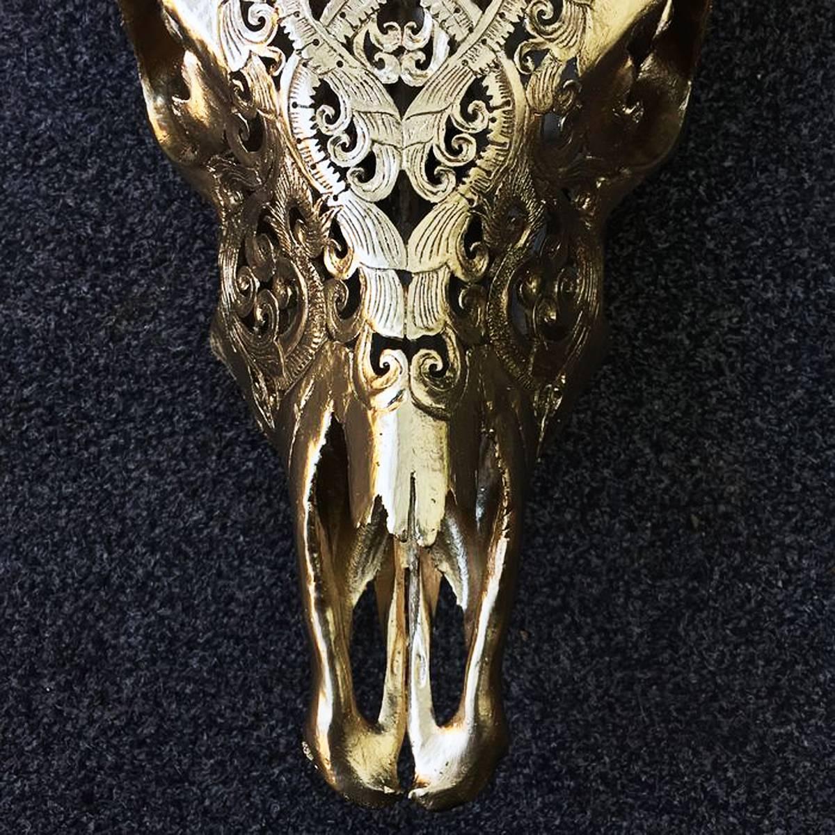 Engraved Buffalo Skull Gold Painted For Sale at 1stdibs