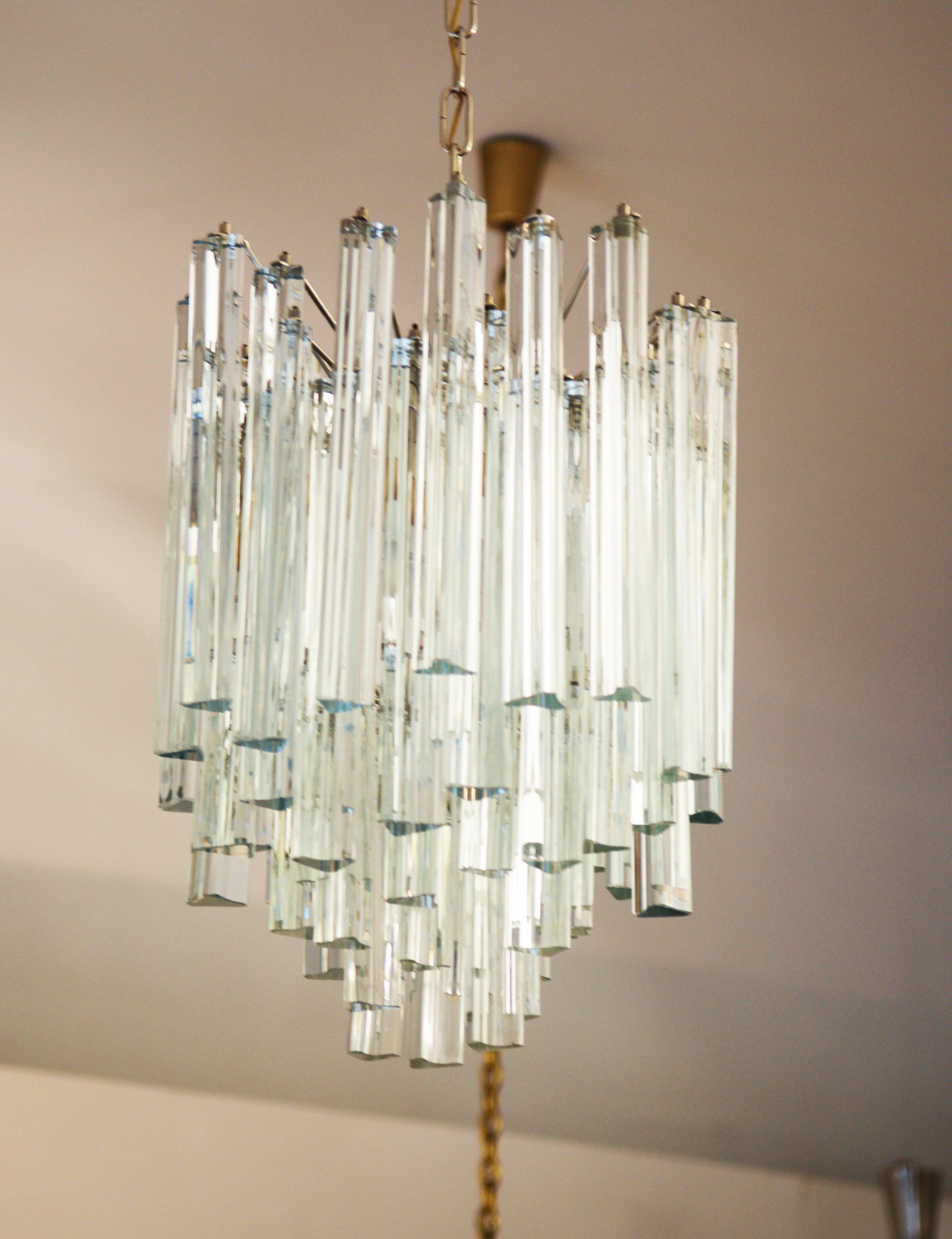 Lead Crystal Triangular Prisms Chandelier Attributed To Venini at ...