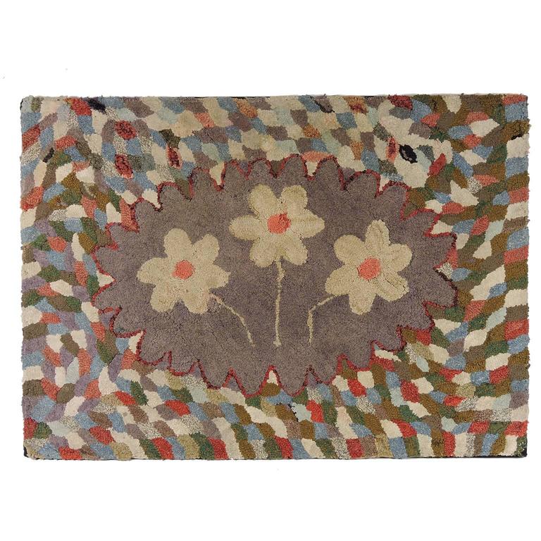 Wonderful and Graphic Vintage American Hooked Rug For Sale at 1stDibs