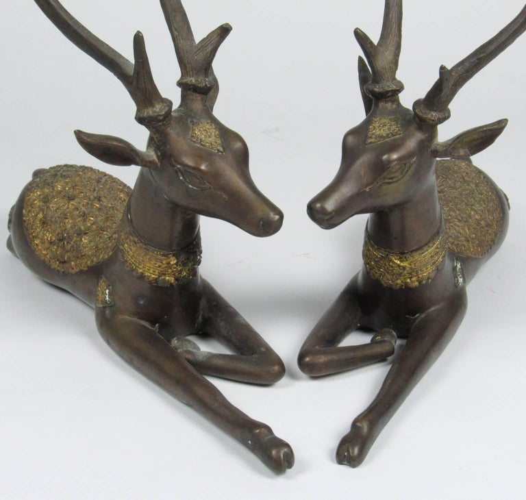 Pair of Antique Southeast Asian Bronze Reclining Deer For Sale at ...