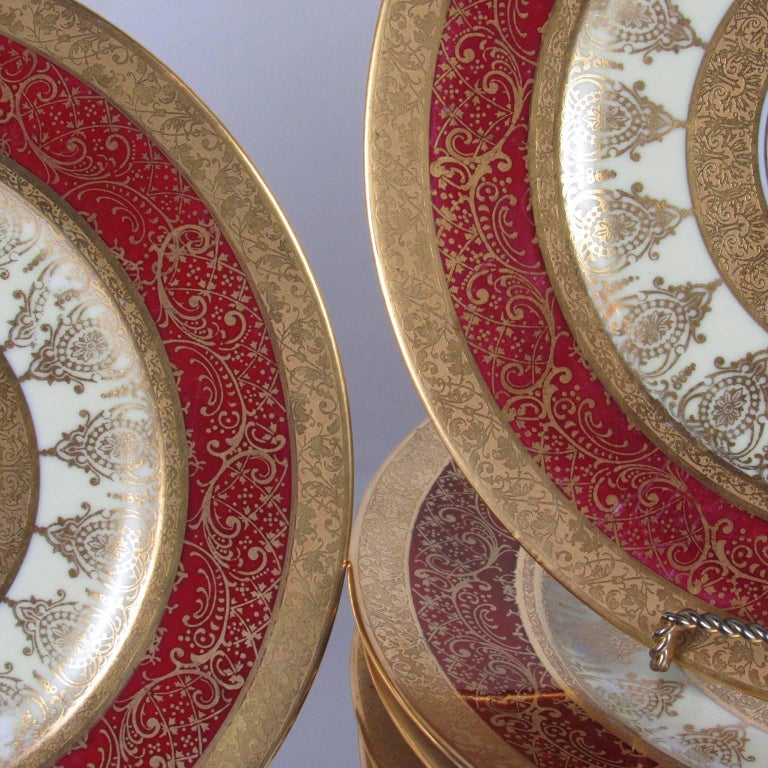 Set of Nine 22-Karat Gold and Ruby Royal Bavarian Dinner Plates at 1stDibs
