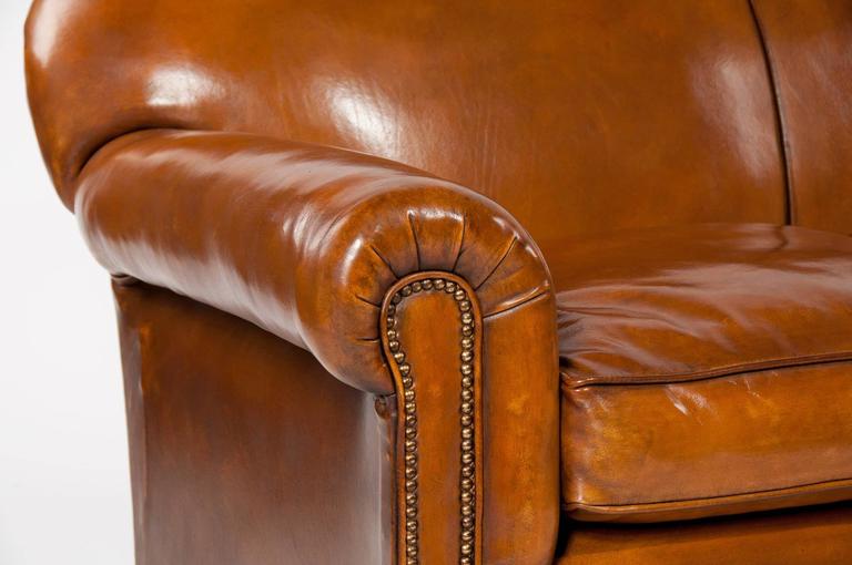 Quality Edwardian Drop Arm Tan Leather Sofa at 1stDibs