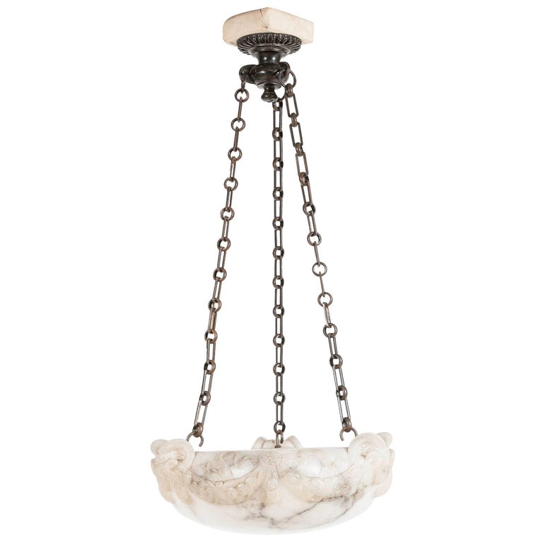 Alabaster Hanging Light with Carved Rams Head and Floral Decoration at ...