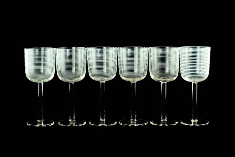 Handblown Clear Venetian Glass Goblets with Threaded Decoration Set of ...