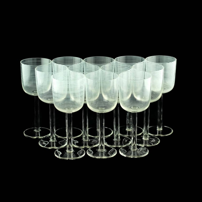 Handblown Clear Venetian Glass Goblets with Threaded Decoration Set of ...