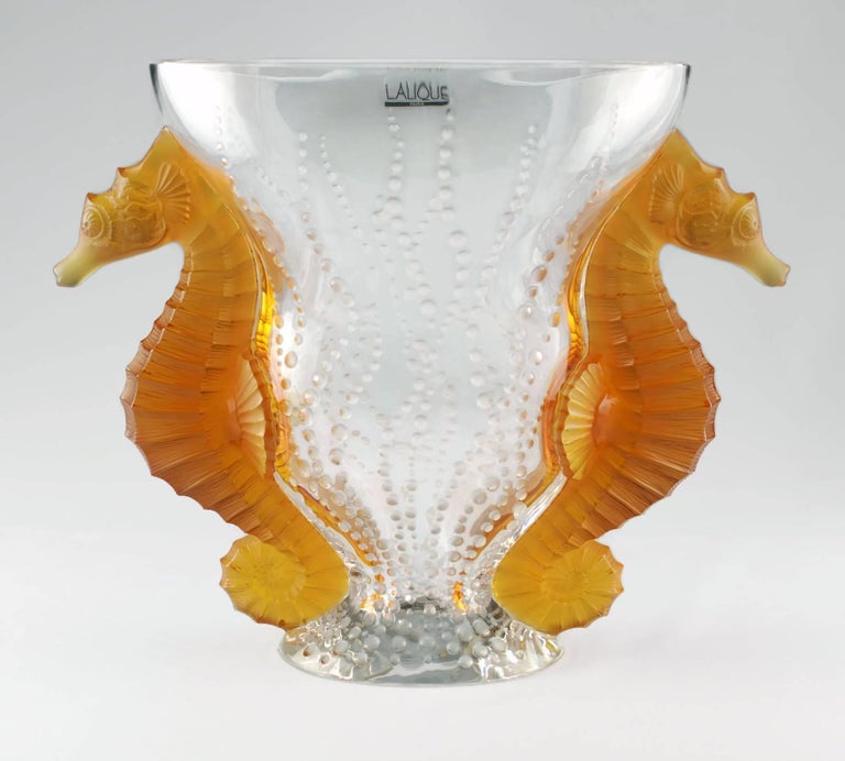 Lalique Limited Edition Poseidon Vase with Amber Seahorse Motif at ...