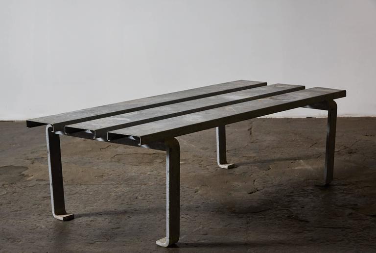 Three Slatted Galvanized Steel Benches at 1stdibs