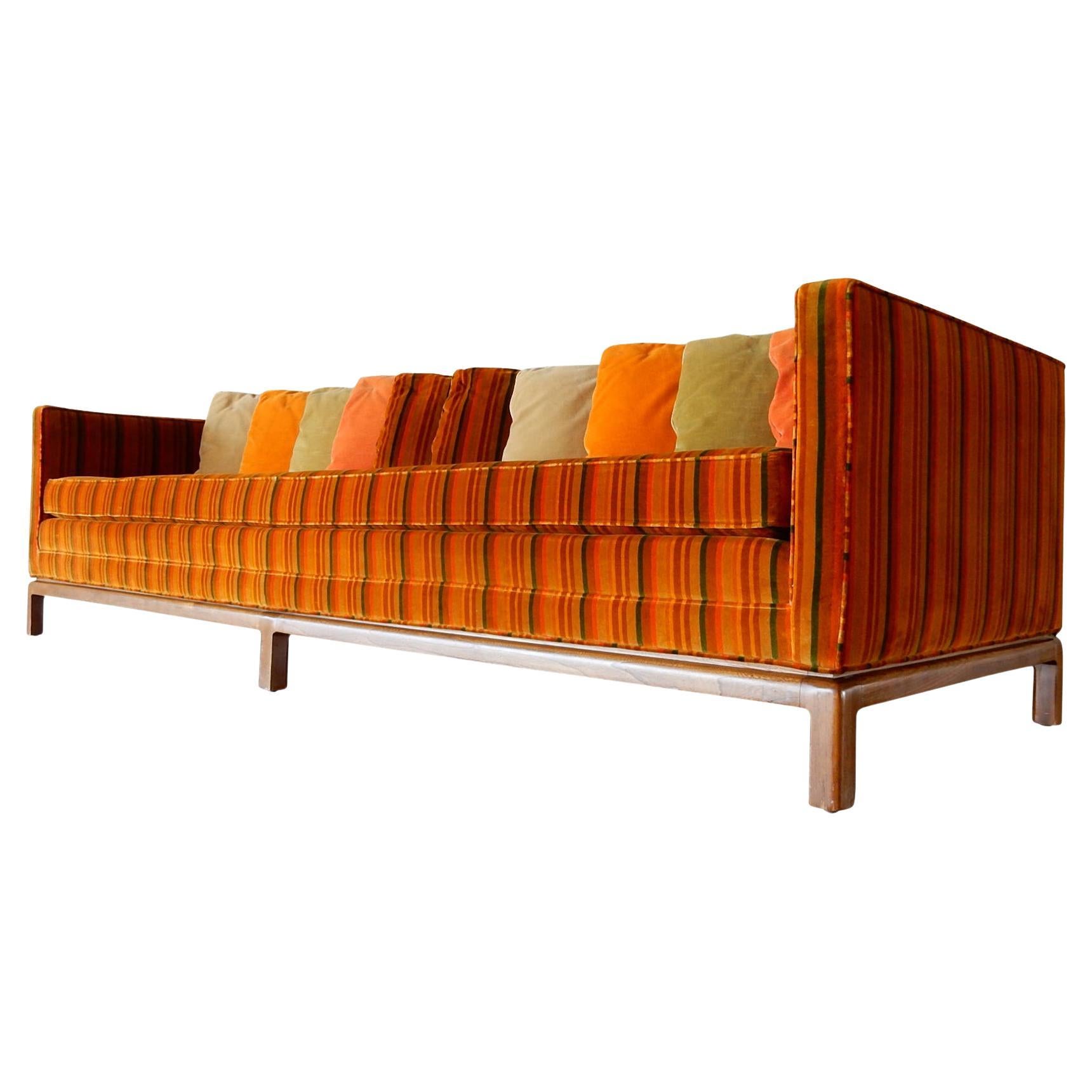 Mid-Century Low Back Sofa with brass stretchers at 1stDibs