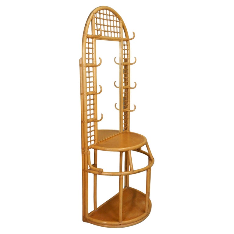 1960's, Sculpted Rattan Cane Mirror Hall Tree Coat Rack For Sale at ...