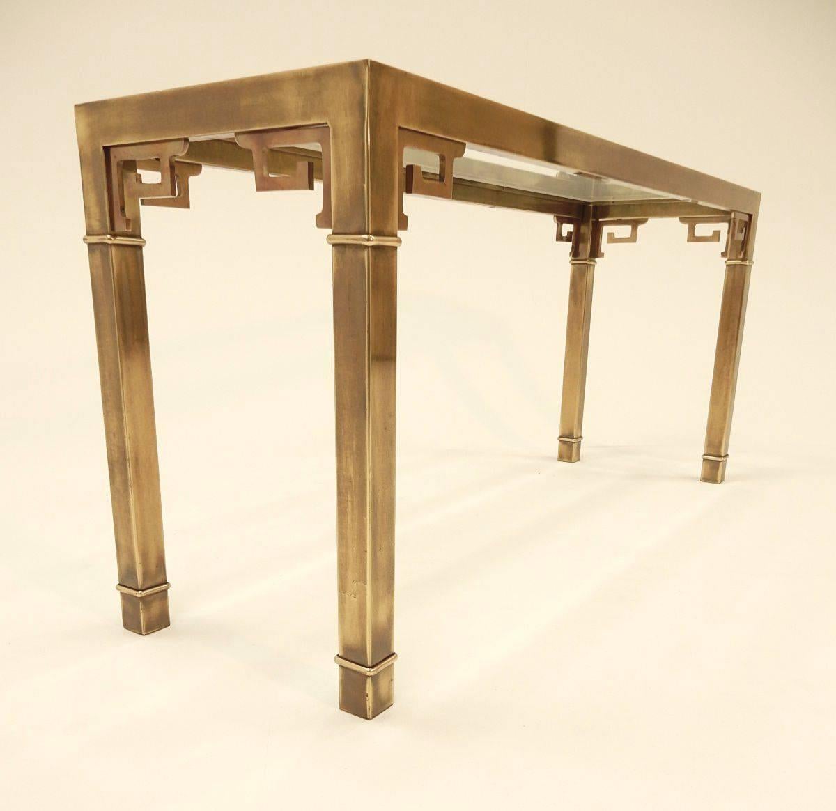 1970s Mastercraft Furniture Brass Greek Key Console Table at 1stDibs