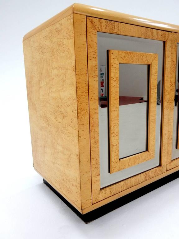 1970s Romweber Mirrored Burl Wood Buffet Cabinet For Sale at 1stDibs