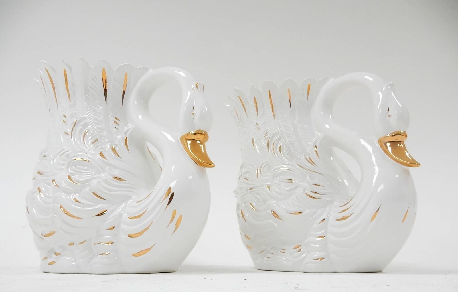 1960s Venetian Ceramic Lifesize Swan Planters by V. Bassano of Italy ...