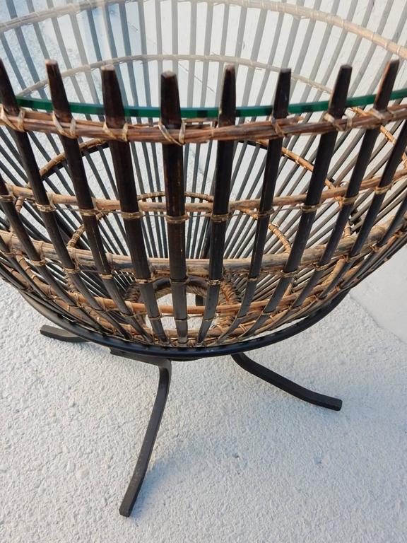 Pair of Franco Albini Organic Modern Rattan and Iron Side Tables at 1stDibs