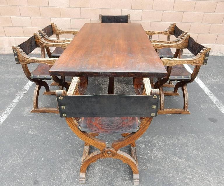 Spanish Colonial Dining Table with Six Elaborate Carved Wood and ...