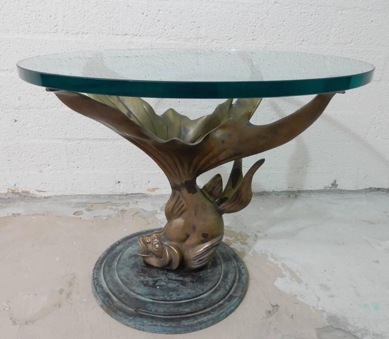 1940s Art Deco French Bronze Verdigris KOI Side Tables at 1stDibs