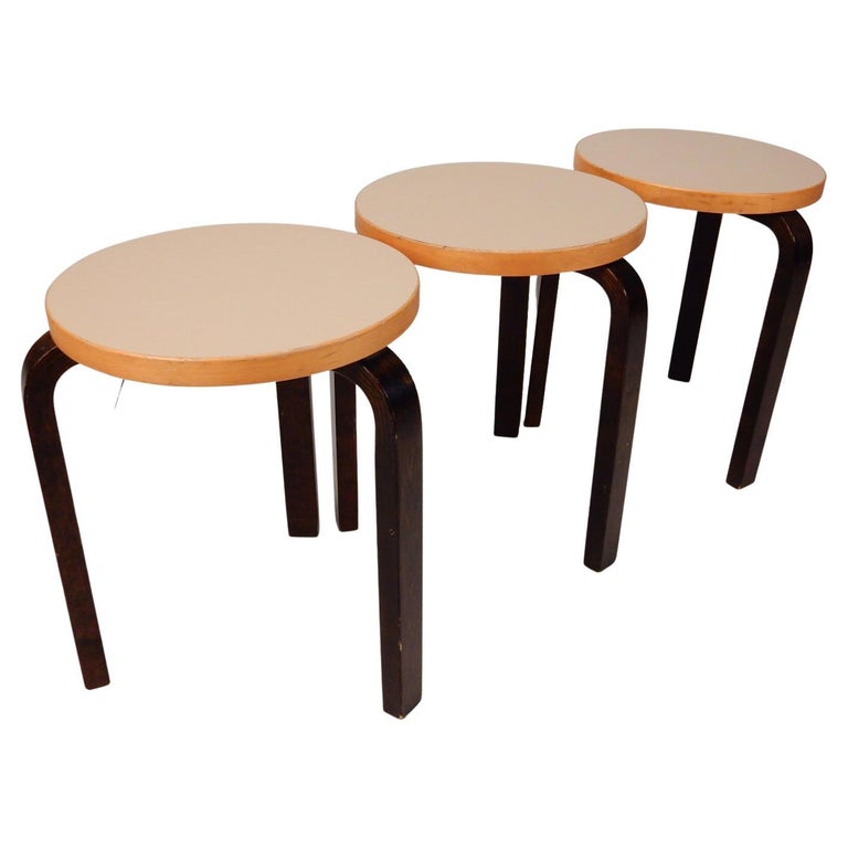 set of 3 Alvar Aalto for Artek Finland Stacking Stools Model 60 Mid ...