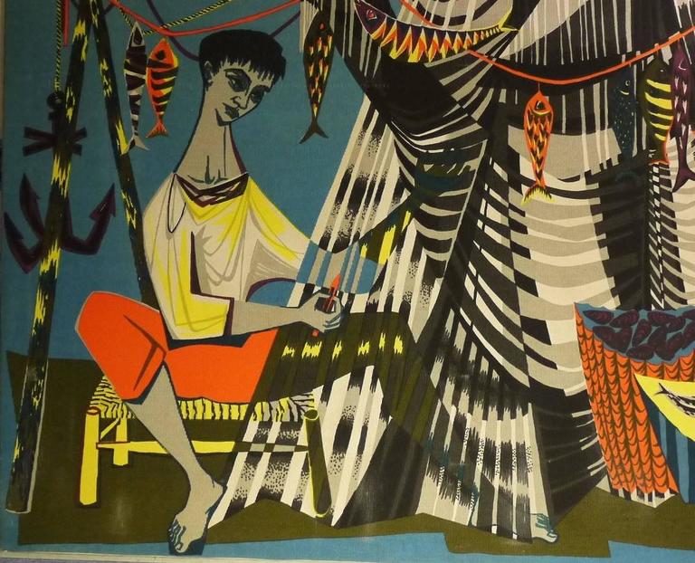 Robert Debieve Printed Canvas "Fisherman" For Sale at 1stDibs