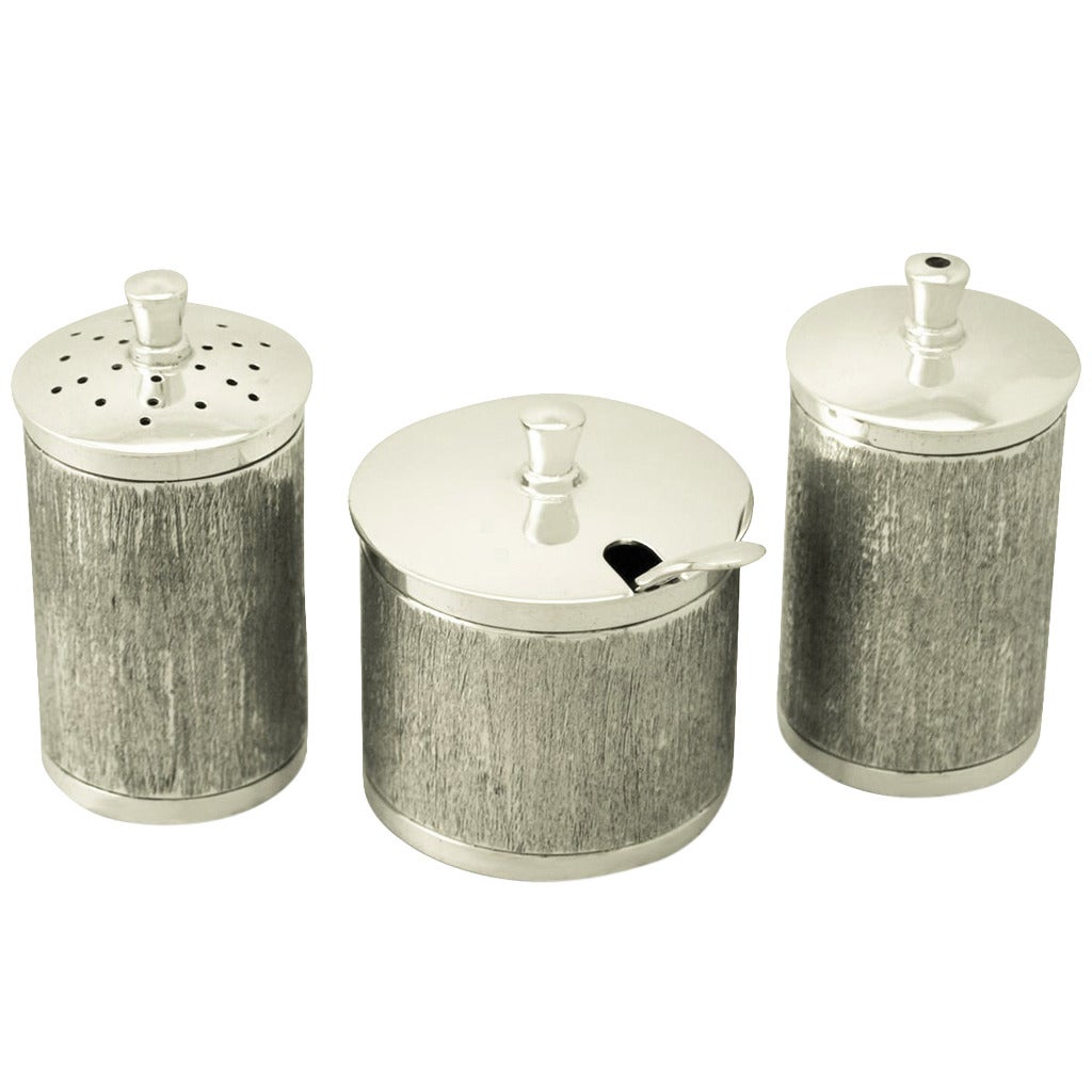 Vintage Art Deco Style 1973 Sterling Silver Three-Piece Condiment Set ...