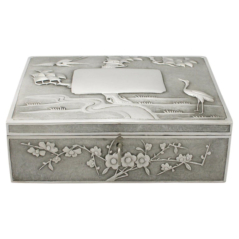 Antique 1890s Chinese Export Silver Locking Box For Sale at 1stDibs