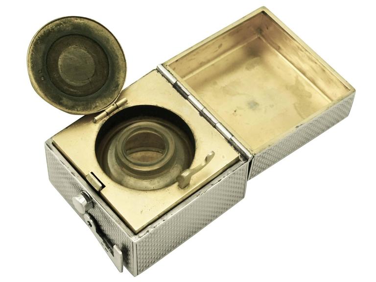 Sterling Silver Travelling Inkwell, Antique George V at 1stDibs