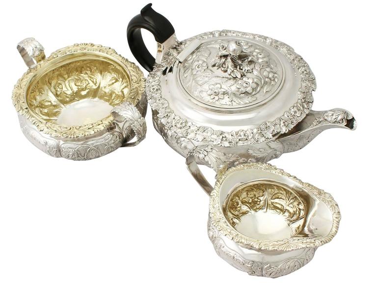 Sterling Silver Three Piece Tea Service, Antique George IV at 1stDibs